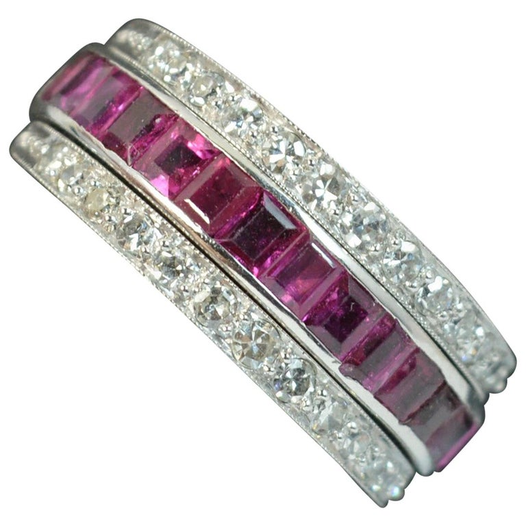 Vintage 18 Carat White Gold Ruby and Diamond Day and Night Eternity ...