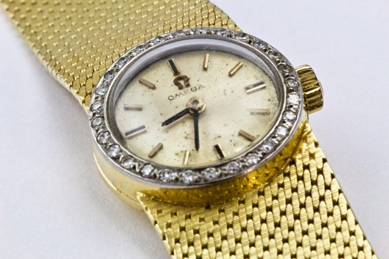 Vintage 18 Carat Yellow Gold Diamond Omega Ladies Wristwatch For Sale ...