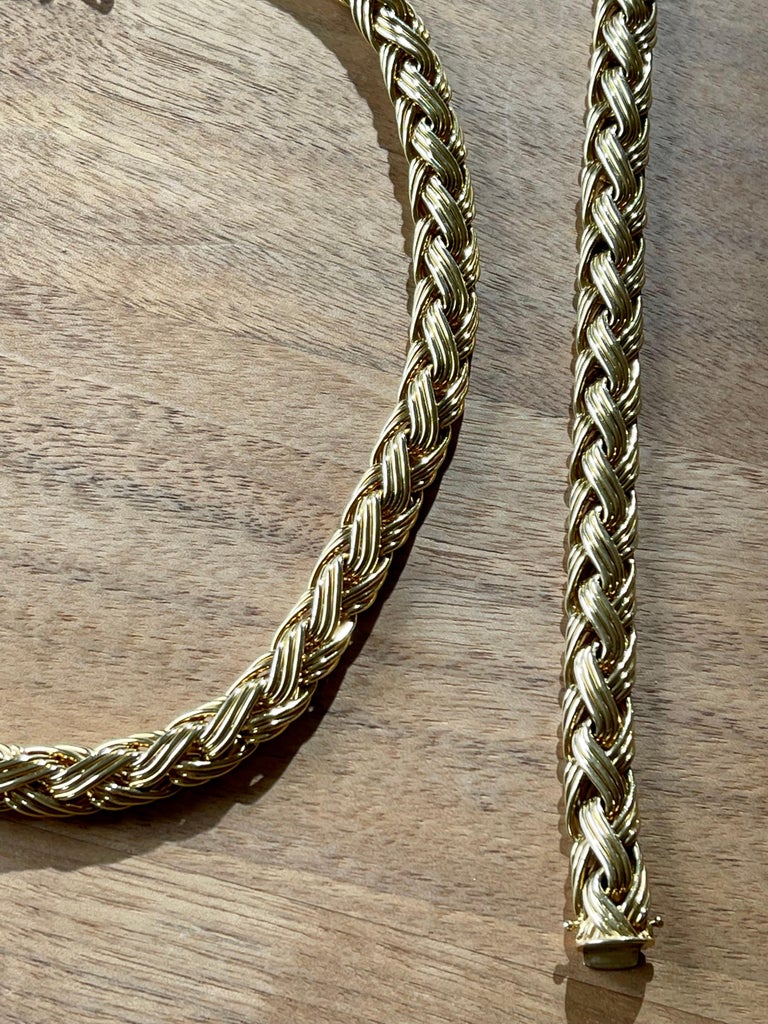 Vintage 18 K Yellow Gold Cable Knit Neckalce and Bracelet Signed ...