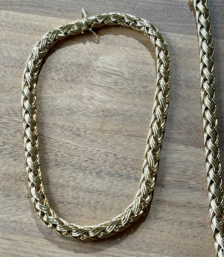 Vintage 18 K Yellow Gold Cable Knit Neckalce and Bracelet Signed ...
