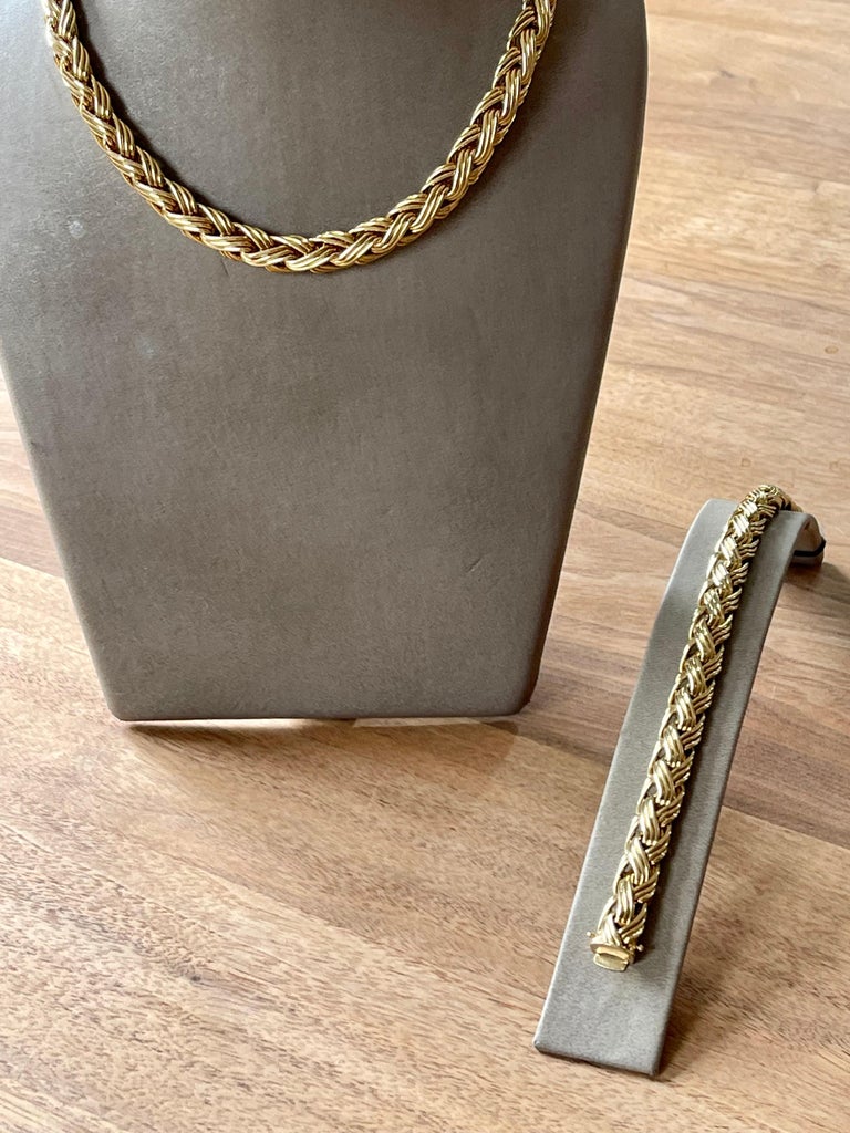 Vintage 18 K Yellow Gold Cable Knit Neckalce and Bracelet Signed ...