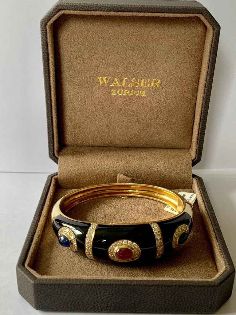 Vintage 18 Karat Yellow Gold Enamel Diamond Ruby Sapphire Emerald ...