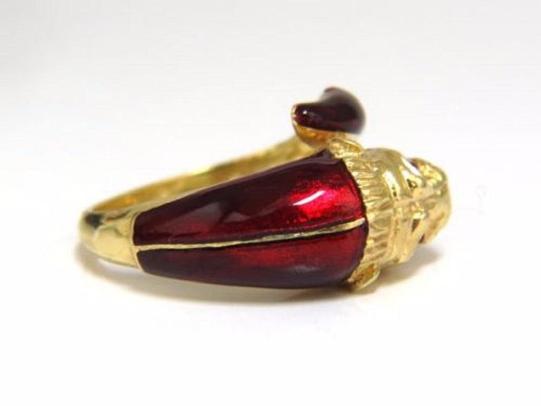 Vintage 18 Karat Gargoyle Gothic Natural Ruby Enamel Endless Ring For ...