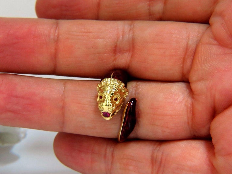 Vintage 18 Karat Gargoyle Gothic Natural Ruby Enamel Endless Ring For ...