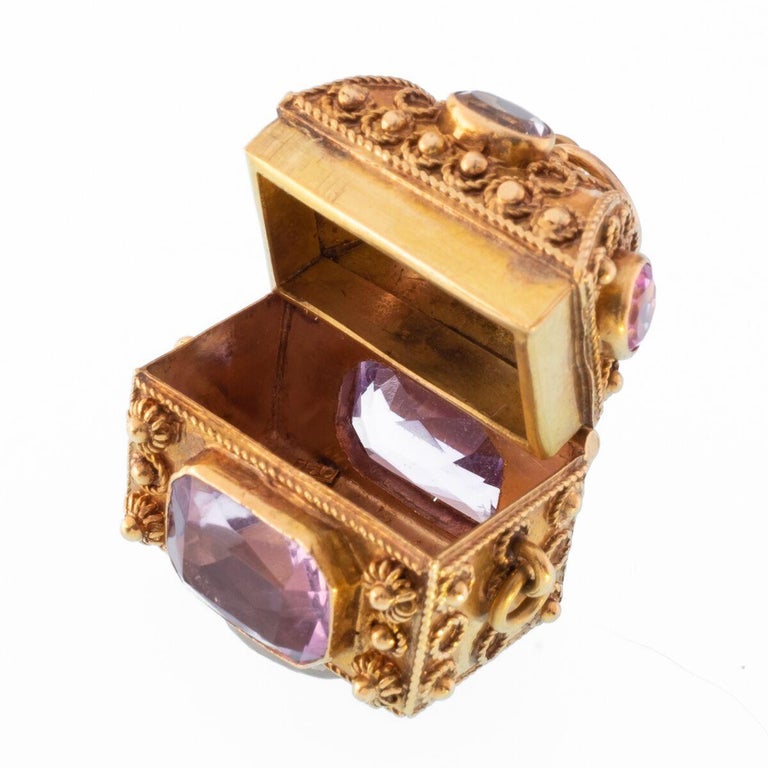 Vintage 18 Karat Gemstone Treasure Chest Charm Pendant at 1stDibs