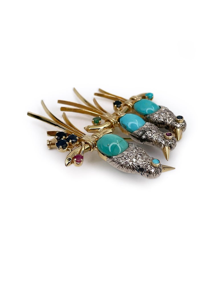 Vintage 18 Karat Gold Diamond Turquoise Sapphire Ruby Emerald Love ...