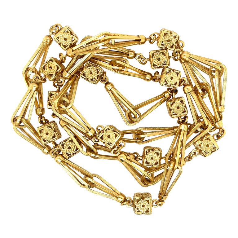 Vintage 18 Karat Gold Fancy Link Long Chain at 1stDibs