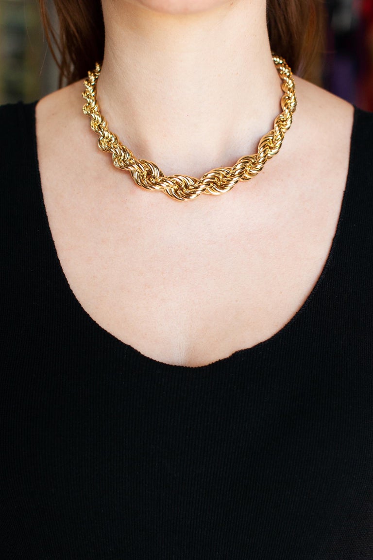 Vintage 18 Karat Gold Graduated Twisted Rope Link Chain Necklace For ...