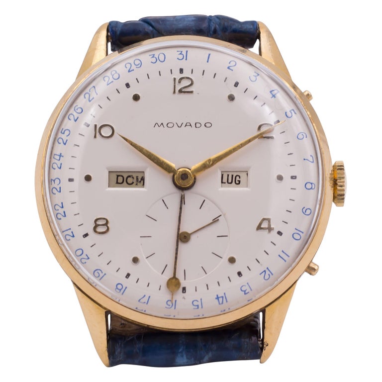 Vintage 18 Karat Gold Movado Calendar Wristwatch, 1950s For Sale at 1stDibs