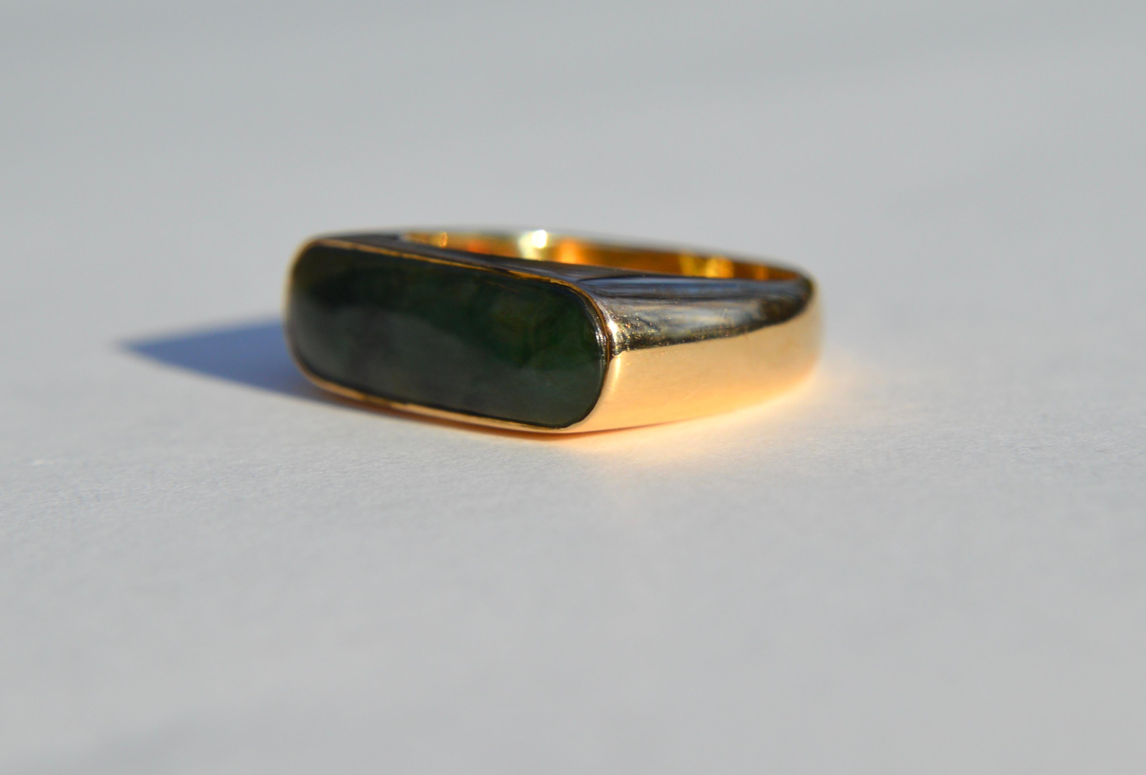 Vintage 18 Karat Gold Nephrite Jade Rectangular Bar Signet Ring at ...