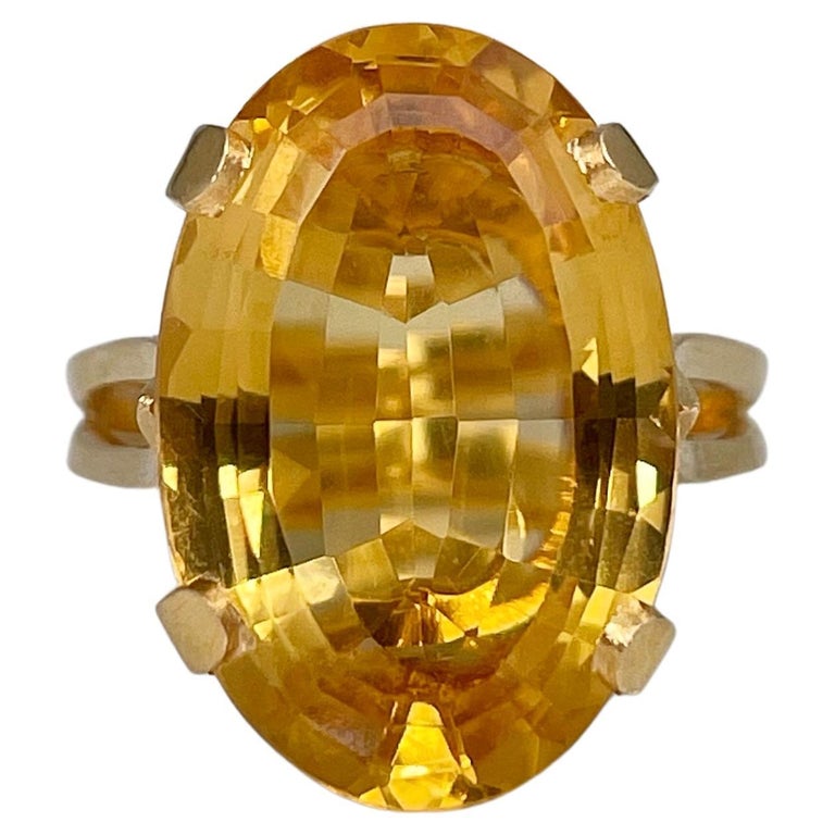 Vintage 18 Karat Gold Oval Faceted Citrine Cocktail Ring For Sale at ...