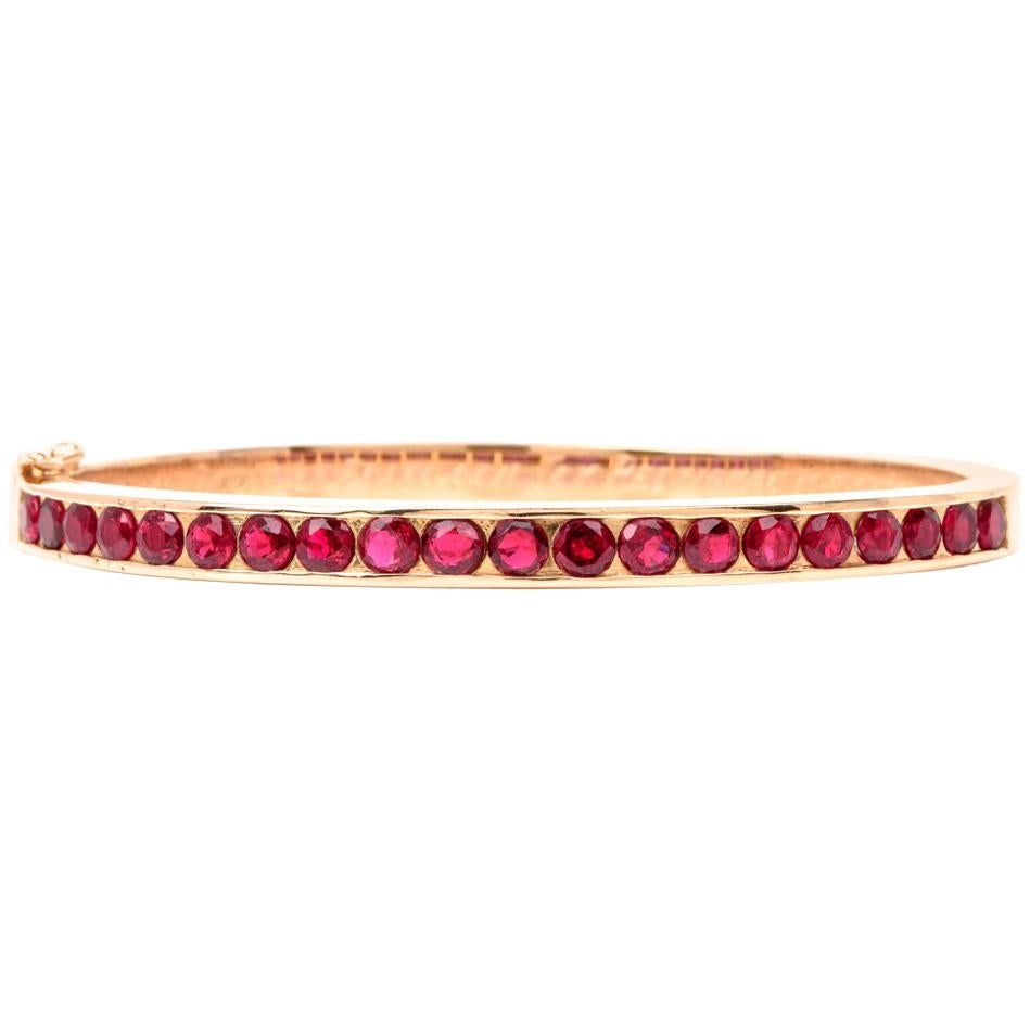 Vintage 18 Karat Gold Ruby Bangle Bracelet For Sale at 1stDibs ...