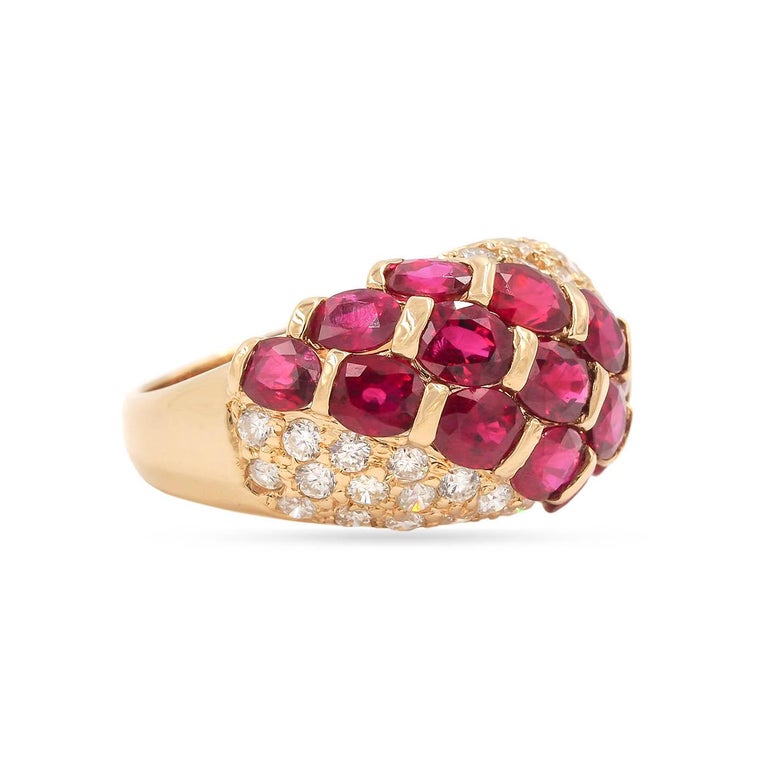 Vintage 18 Karat Gold Ruby and Diamond Dome Ring at 1stDibs