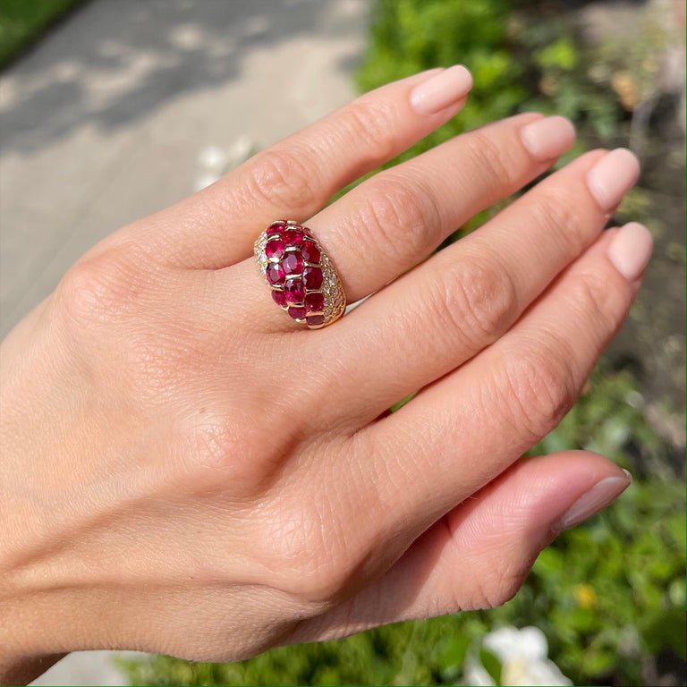 Vintage 18 Karat Gold Ruby and Diamond Dome Ring at 1stDibs