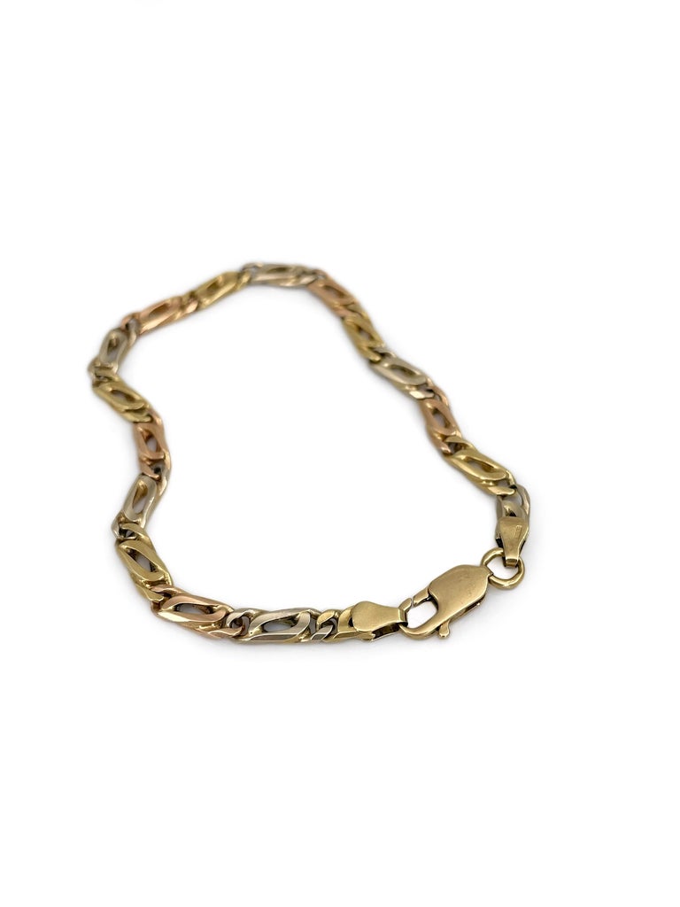 Vintage 18 Karat Gold Tri Color Chain Link Bracelet For Sale at 1stDibs