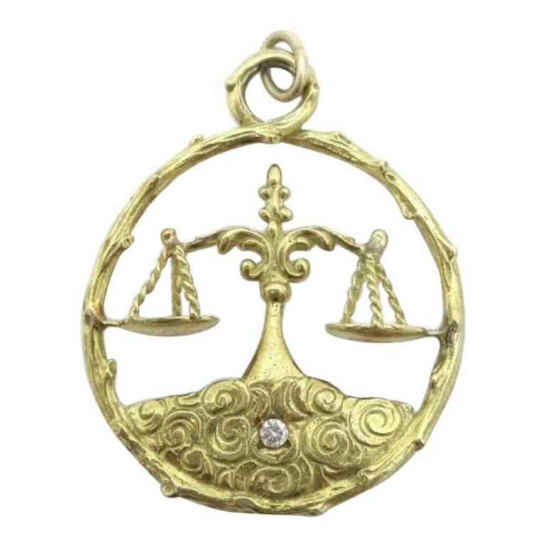 Vintage Gold Libra Zodiac Pendant at 1stdibs