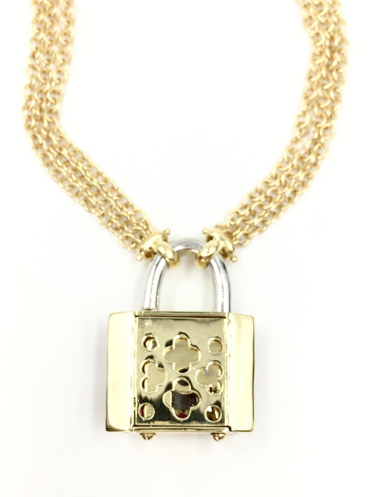 Vintage 18 Karat Lock and Key Ruby and Diamond Necklace For Sale at 1stDibs