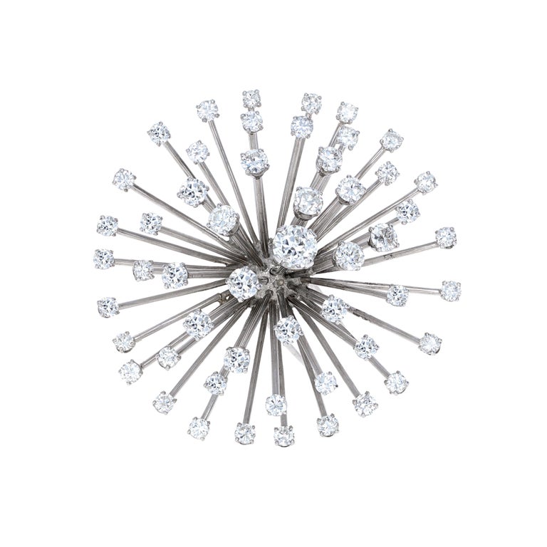 Vintage 18 Karat White Gold Diamond Firework Brooch at 1stDibs