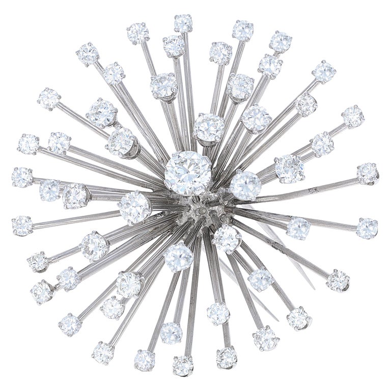 Vintage 18 Karat White Gold Diamond Firework Brooch at 1stDibs