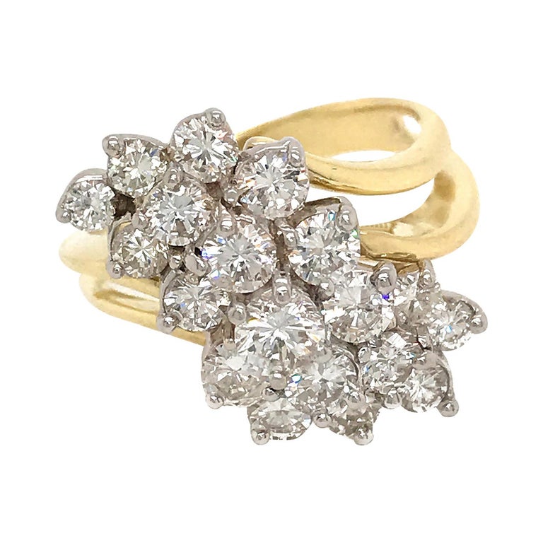 Vintage 18 Karat Yellow and White Gold Waterfall Diamond Ring at 1stDibs