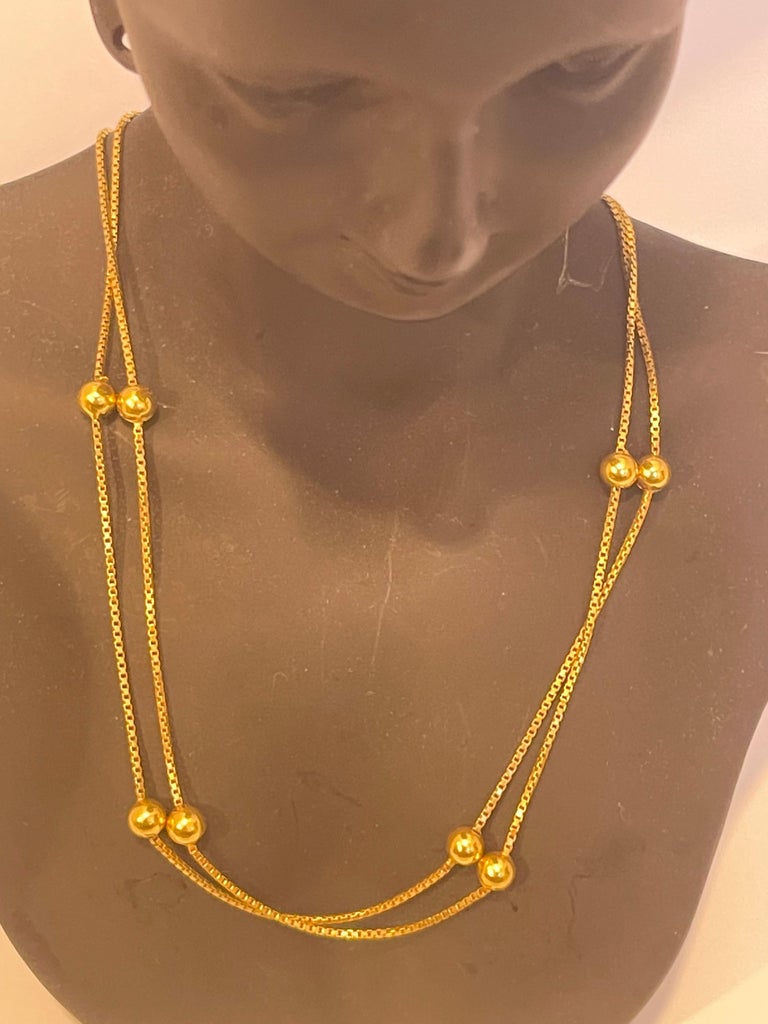 Vintage 18 Karat Yellow Gold Box Chain Ball Necklace For Sale at 1stDibs
