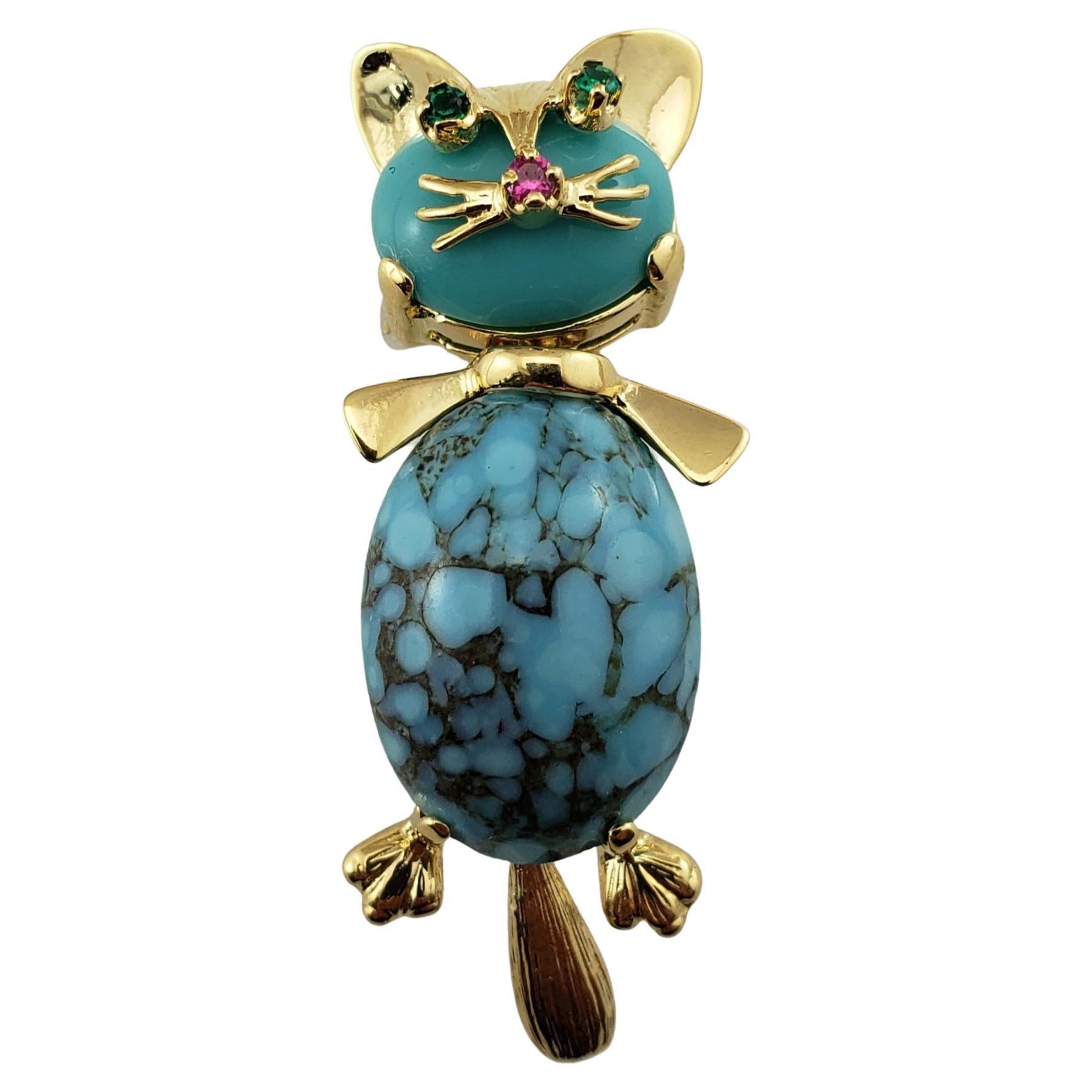 Gold Vintage Cat Brooch For Sale at 1stDibs