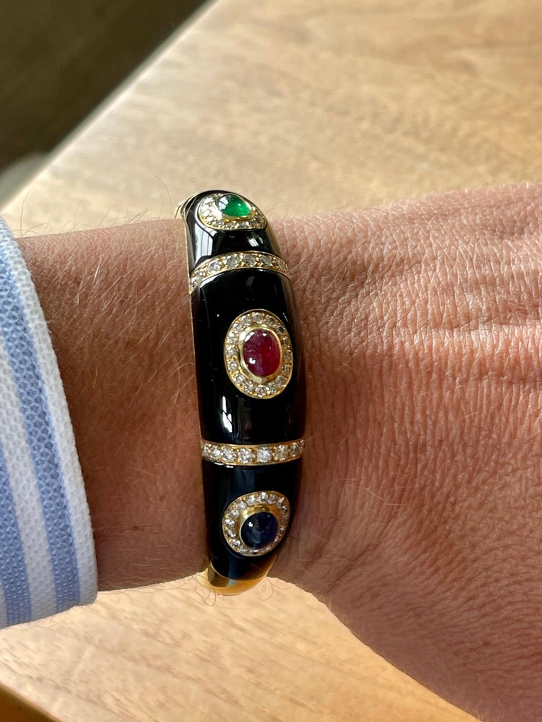 Vintage 18 Karat Yellow Gold Enamel Diamond Ruby Sapphire Emerald ...