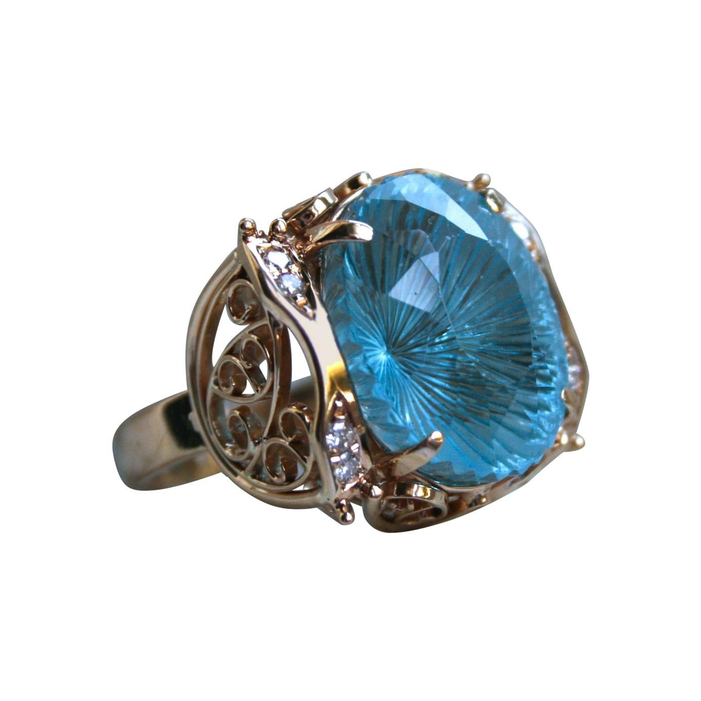 Vintage 18 Karat Yellow Gold Fantasy Cut Blue Topaz and Diamond Ring 22 ...