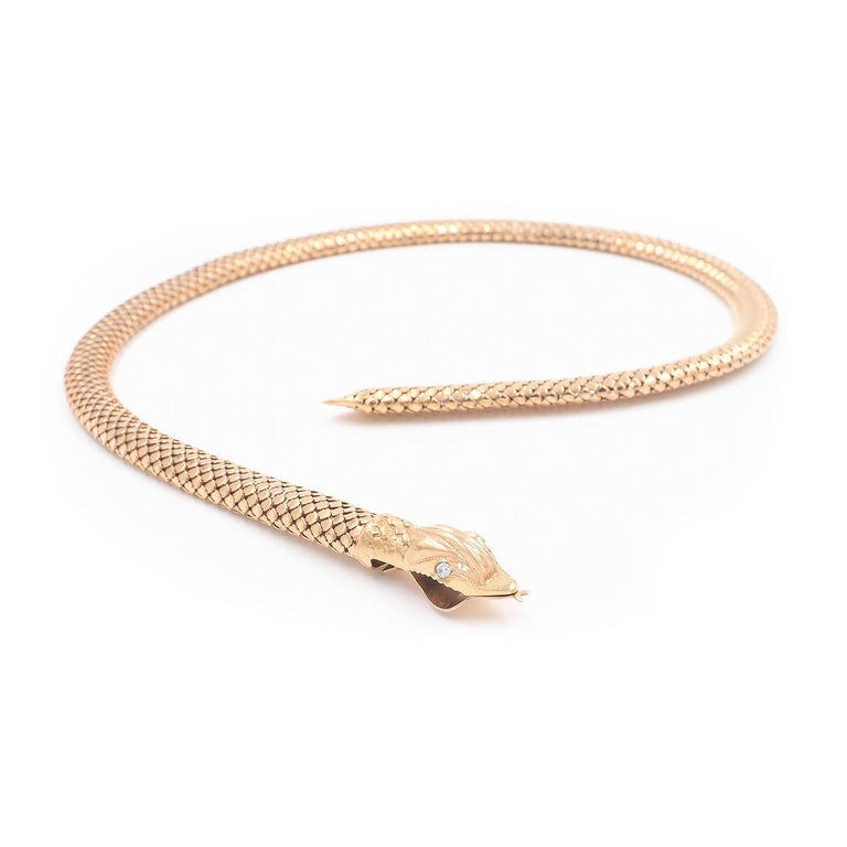 Vintage 18 Karat Yellow Gold Mesh Snake Necklace at 1stDibs