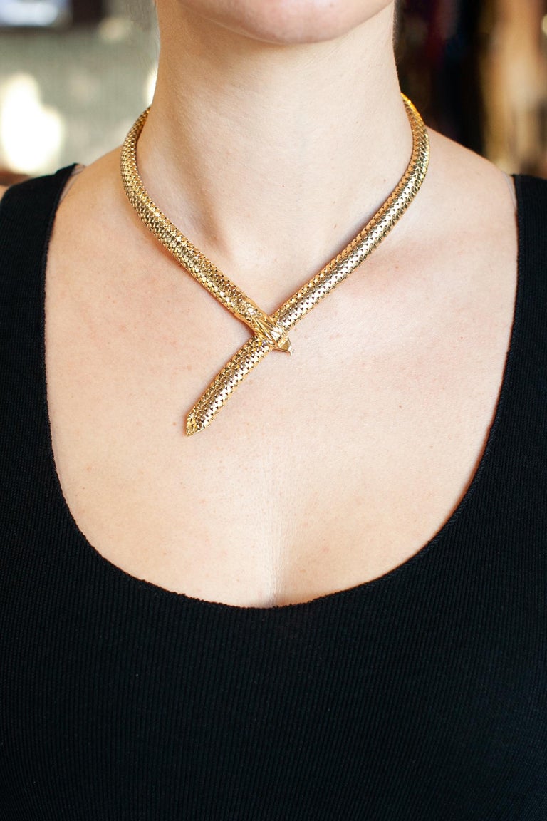 Vintage 18 Karat Yellow Gold Mesh Snake Necklace at 1stDibs