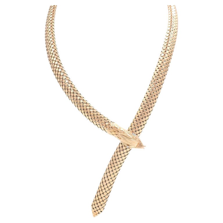 Vintage 18 Karat Yellow Gold Mesh Snake Necklace at 1stDibs