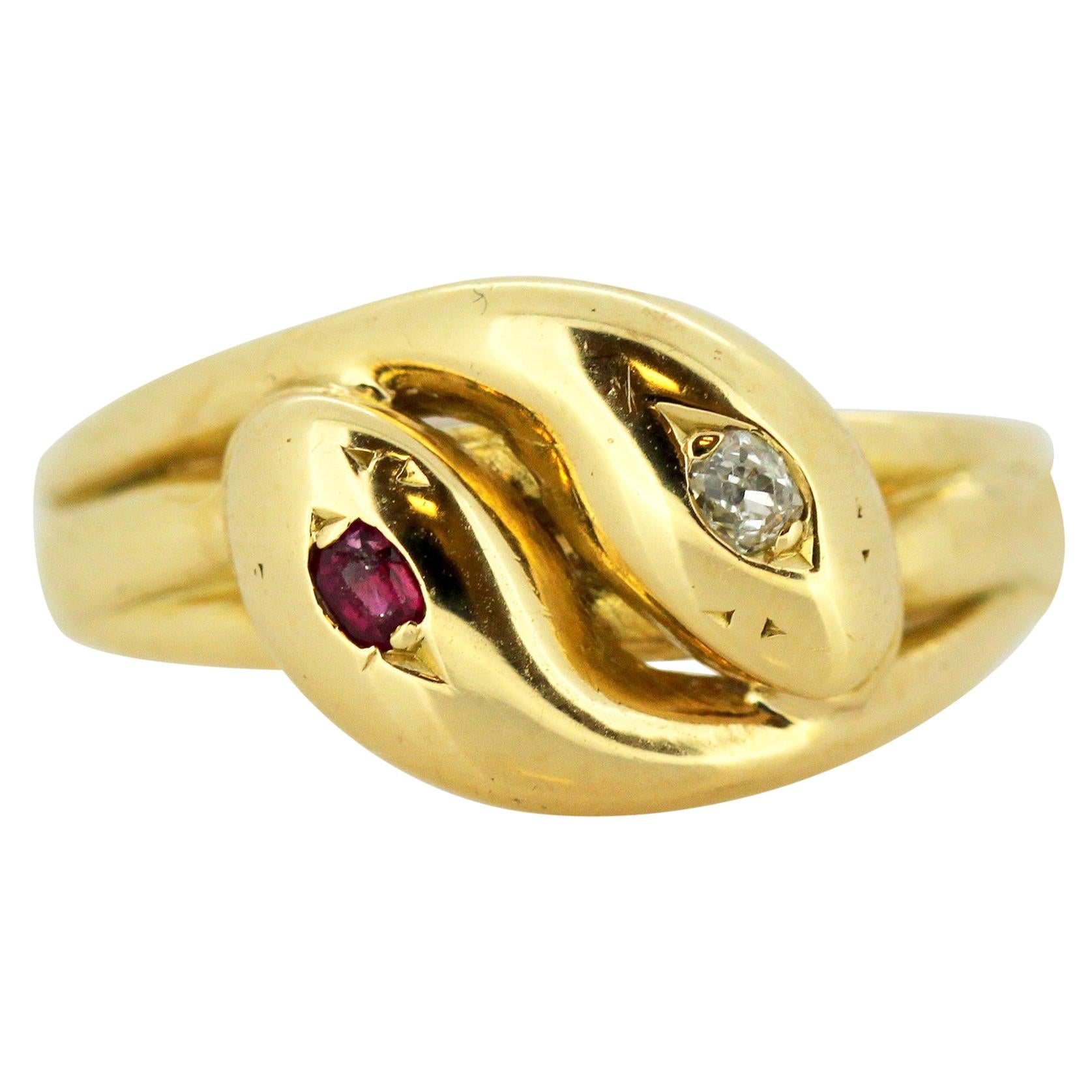 Ruby Sapphire Gold Snake Ring at 1stDibs