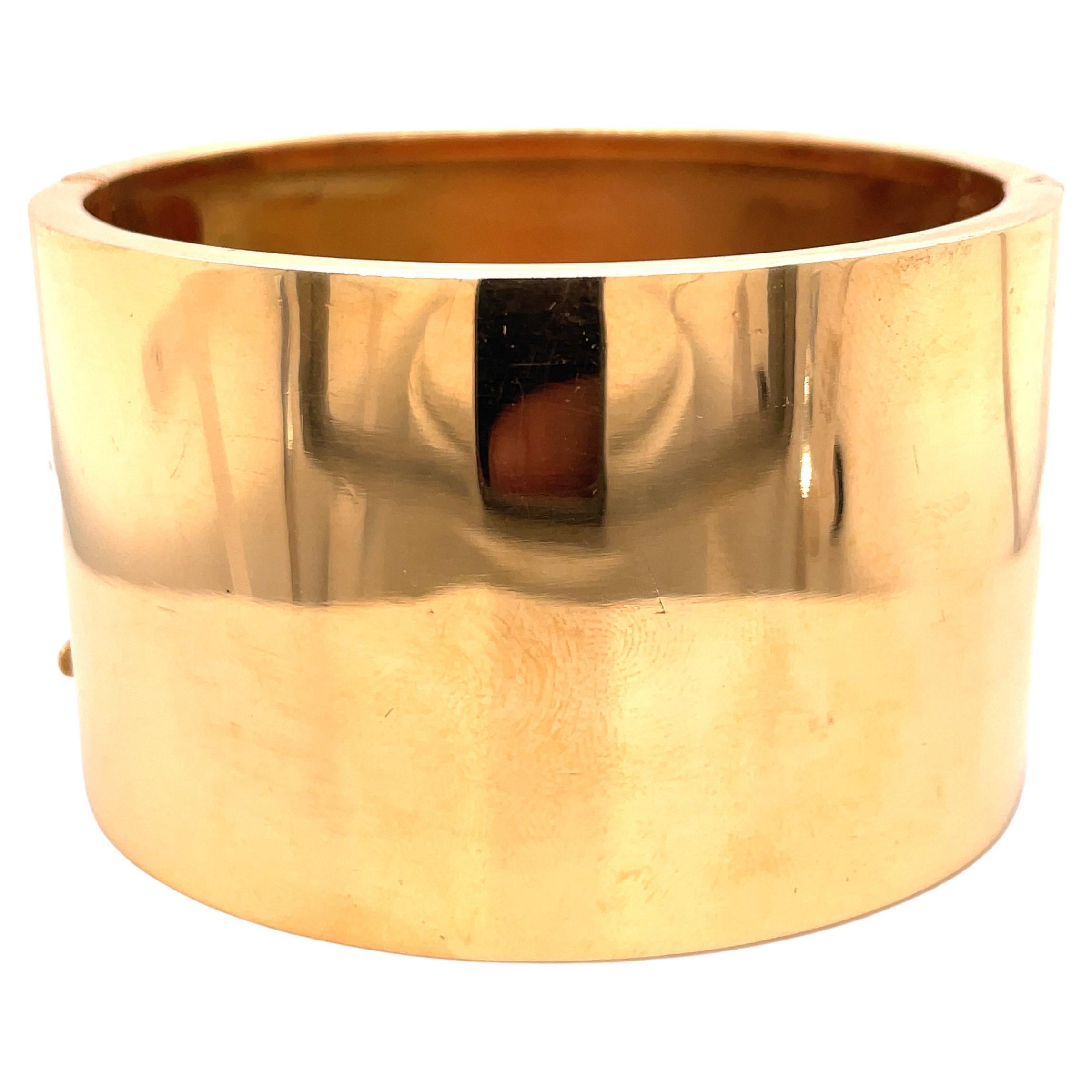 18 Karat Yellow Gold Diamond Spring Loaded Bangle Bracelet 8.5mm Wide ...