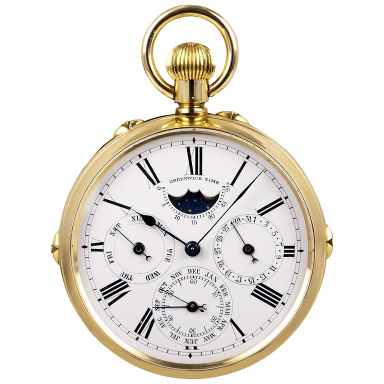 Vintage 1890s Rare World Time Full Calendar Pocket Watch 18 Karat ...