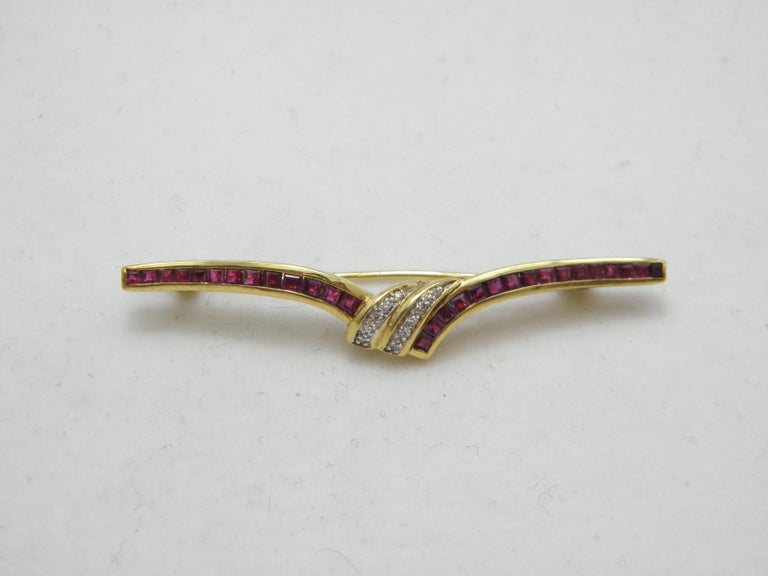 Vintage 18ct Gold Ruby Diamond Albatross Bar Brooch Pin c1980 Heavy 6 ...