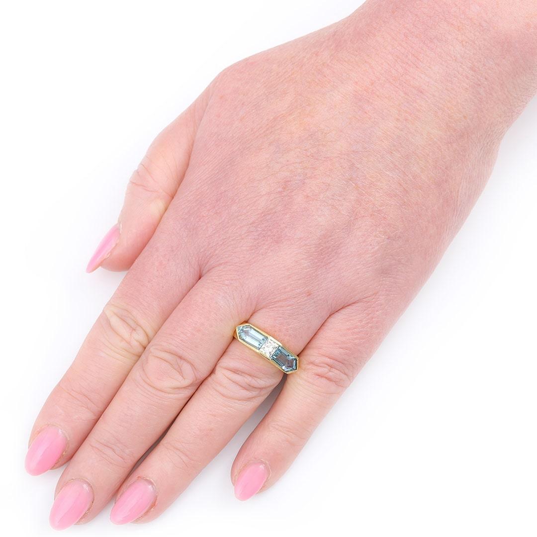 Vintage 18 Carat Gold Trapeze Cut Aquamarine and Radiant Cut Diamond ...