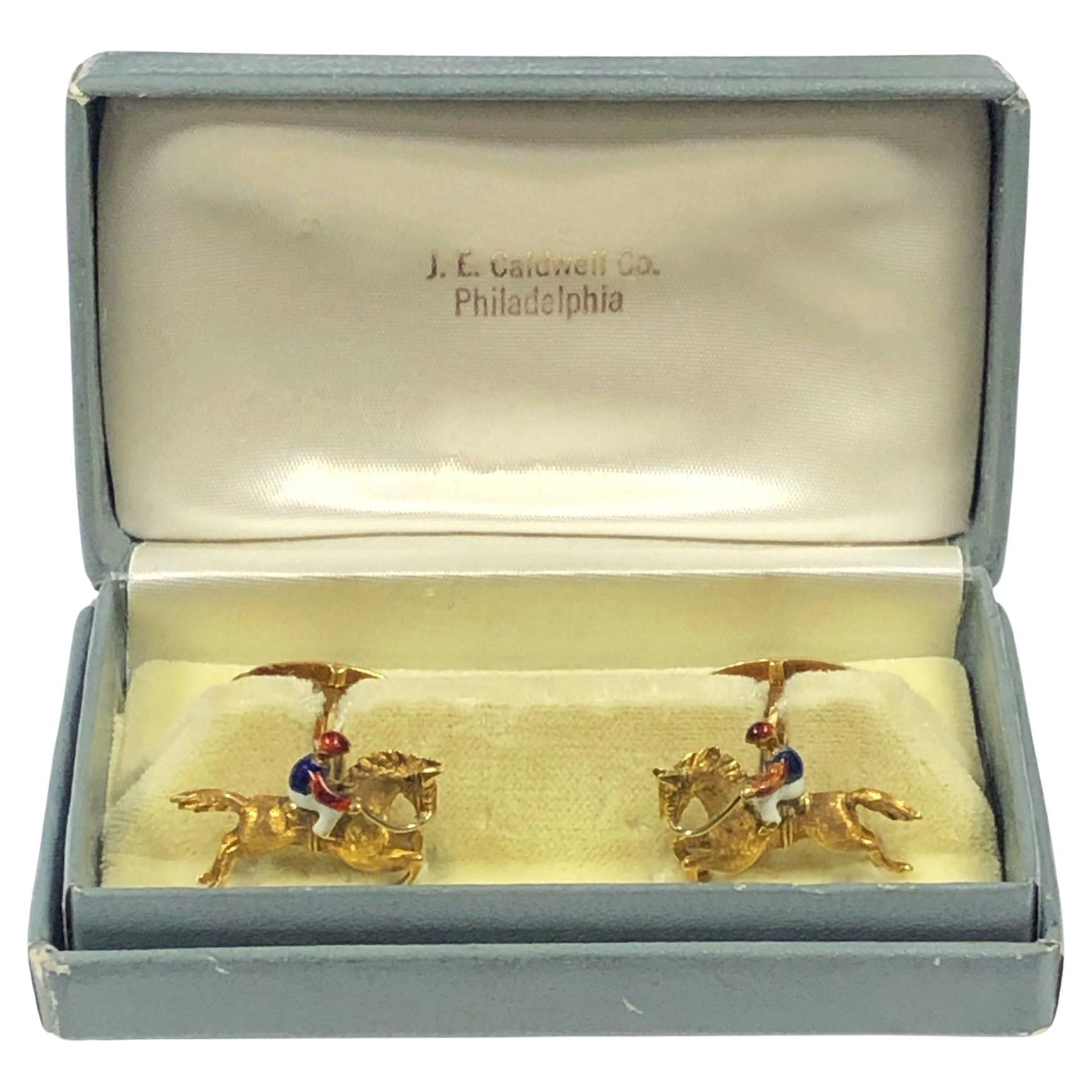 Vintage 18k and Enamel Horse and Jockey Cufflinks J.E. Caldwell For ...