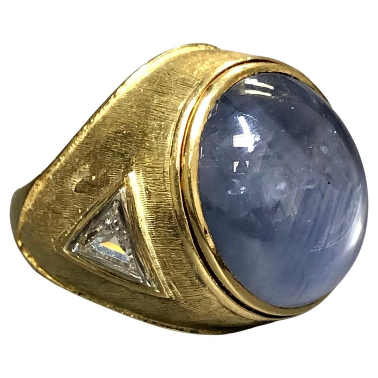 Vintage 18k Cabochon Star Sapphire Trillion Trilliant Diamond Dome Ring ...