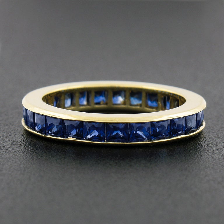 Vintage 18k Gold 3ctw GIA French Square Cut Sapphire Channel Eternity ...