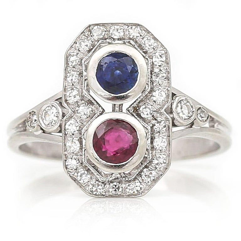 Vintage 18k Gold Boodles Ruby, Sapphire and Diamond Plaque Ring Circa ...