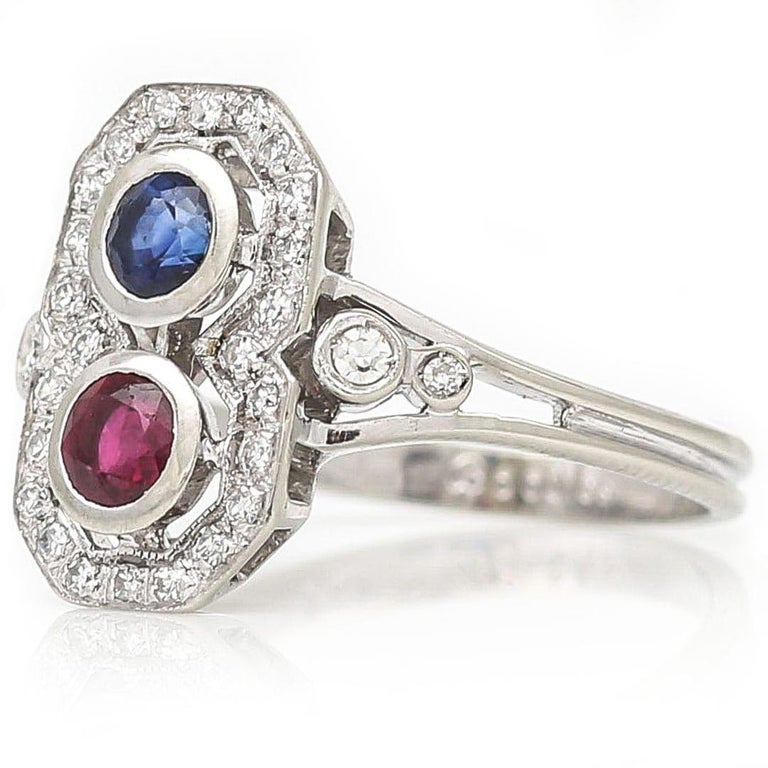 Vintage 18k Gold Boodles Ruby, Sapphire and Diamond Plaque Ring Circa ...