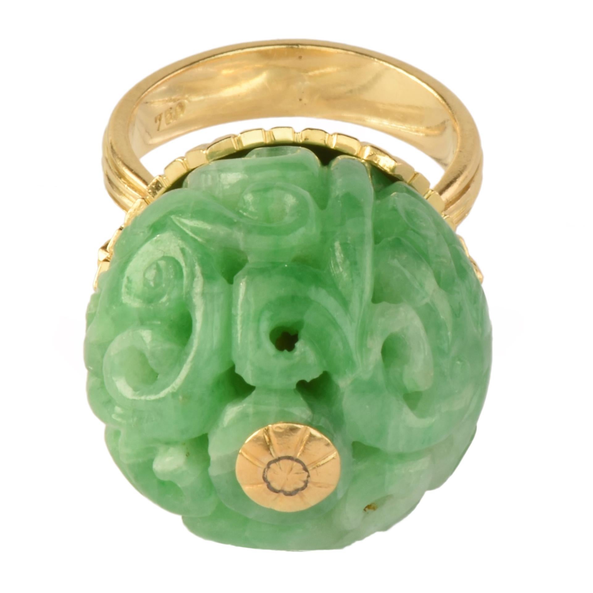 Vintage 18k Gold, Carved Jade Ring, Circa 1970 For Sale at 1stDibs ...