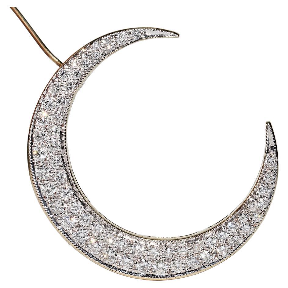 Vintage 18k Gold Circa 1980s Natural Diamond Decorated Moon Brooch For ...