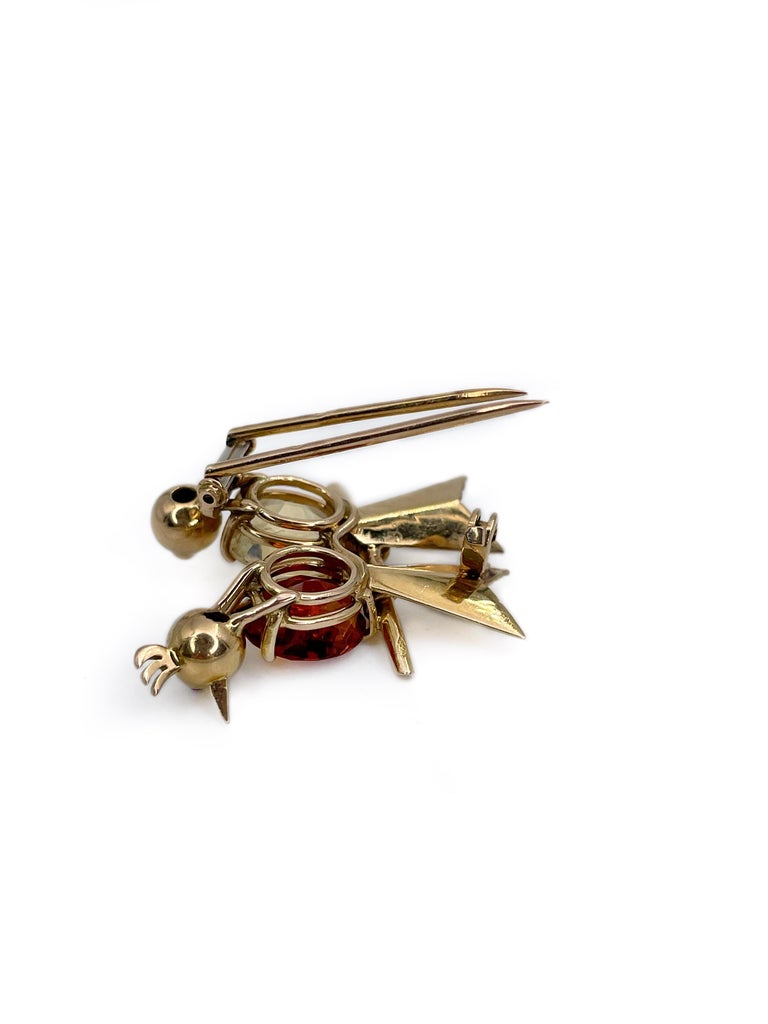 Vintage 18 Karat Gold Citrine Quartz Two Birds Sitting on a Branch Pin ...