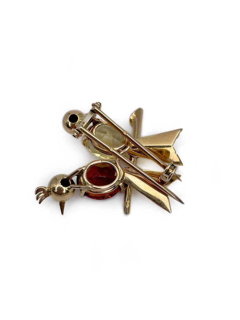 Vintage 18 Karat Gold Citrine Quartz Two Birds Sitting on a Branch Pin ...