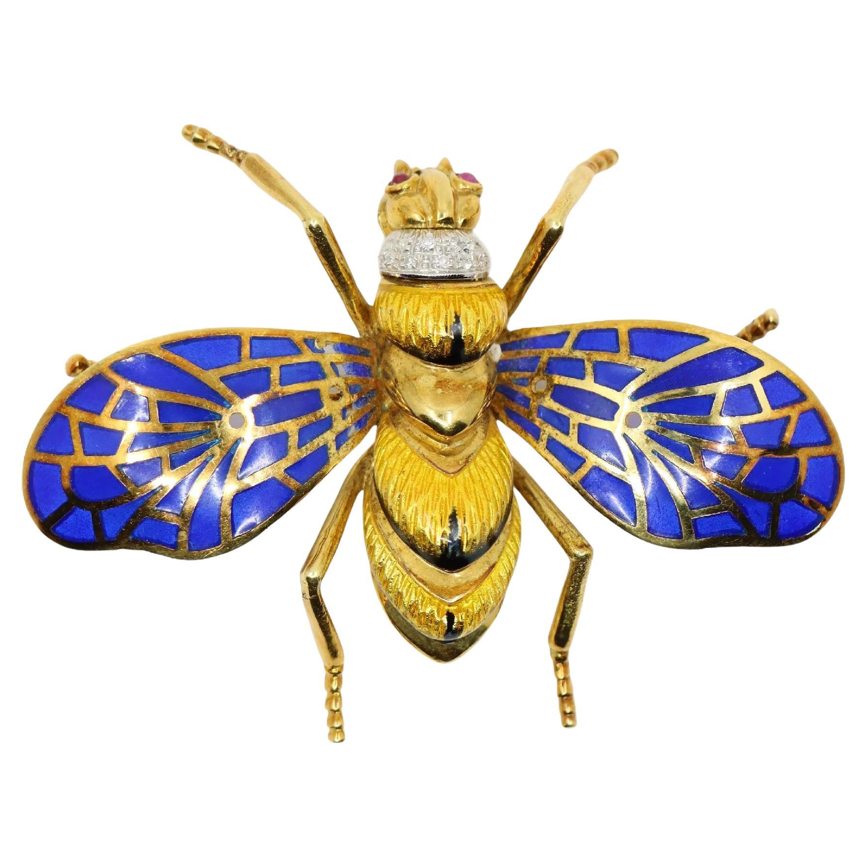 Sabbadini Diamond and Emerald 18k Gold Bee Pin Brooch For Sale at ...