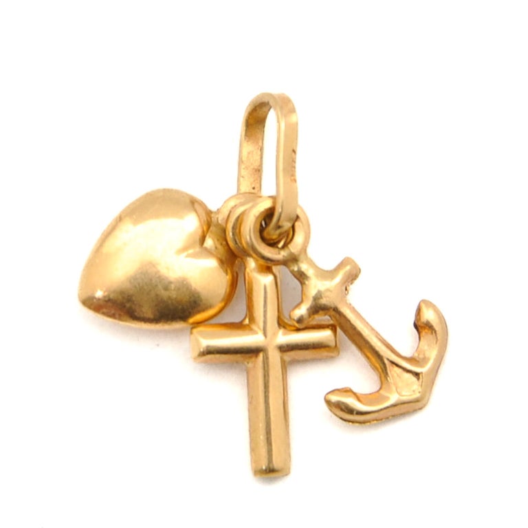 Mid-Century 18K Gold Faith, Hope and Charity Charm Pendant For Sale at ...