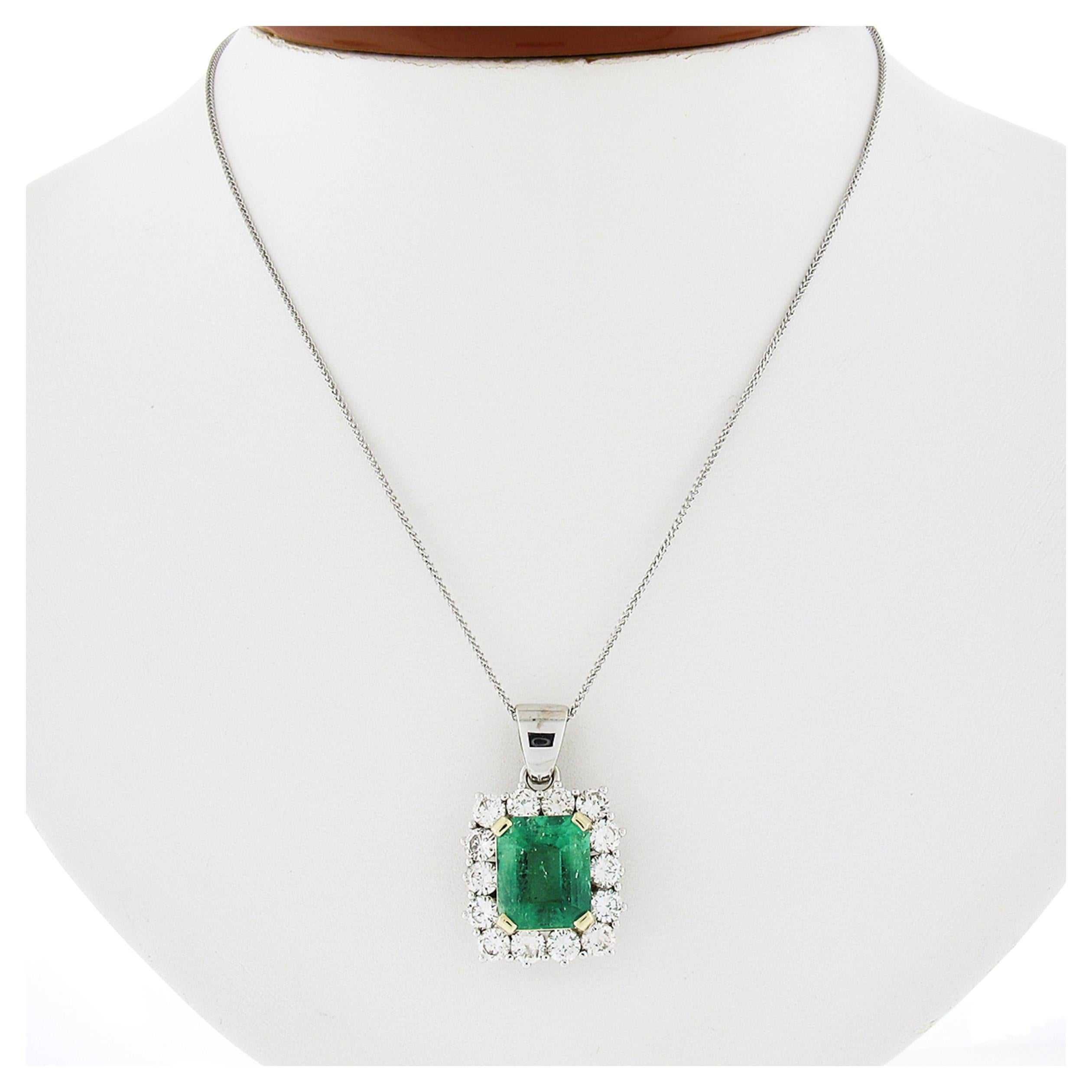 Colombian Emerald Diamond Halo Platinum Pendant, GIA Certified For Sale ...