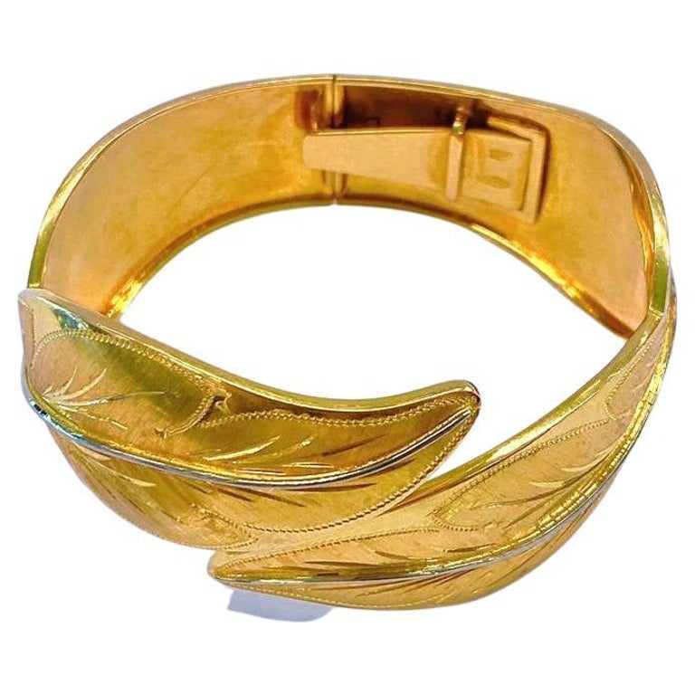 Vintage 18k Gold Leaf Bangle Bracelet For Sale at 1stDibs