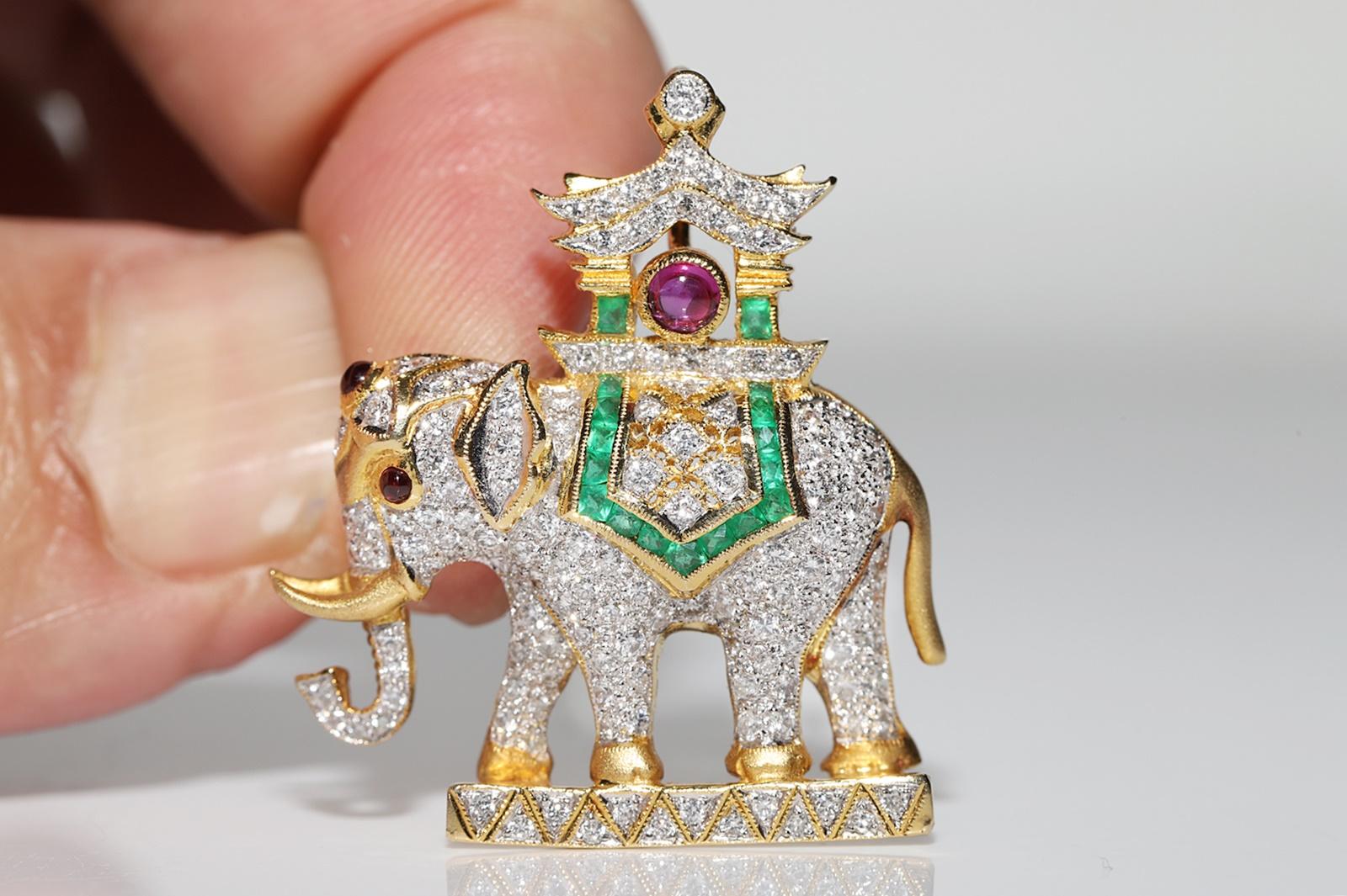 Vintage 18k Gold Natural Diamond And Emerald And Ruby Elephant Pendant ...